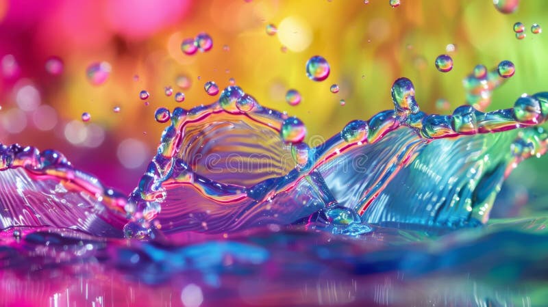 Abstract Art of a Rainbow Water Splash and Bubbles, Creative and ...