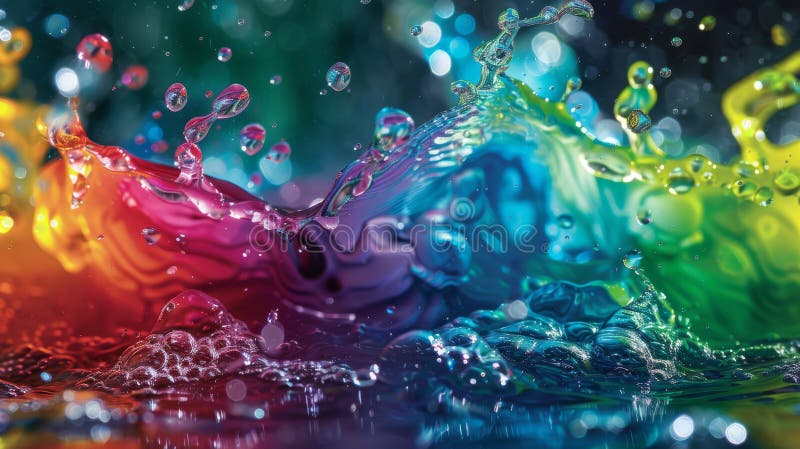 Abstract Art of a Rainbow Water Splash and Bubbles, Creative and ...