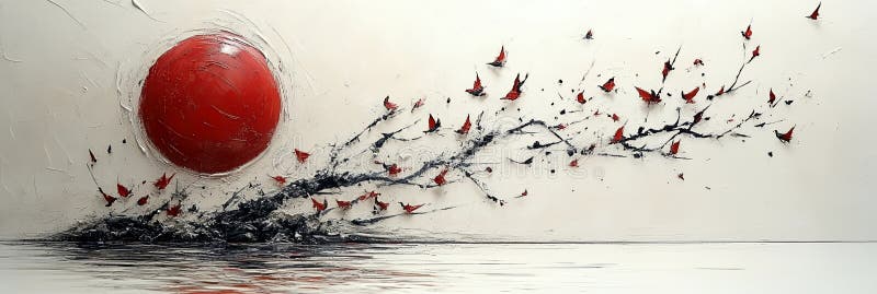 Abstract Art with Red Birds and a Red Circle Stock Illustration ...