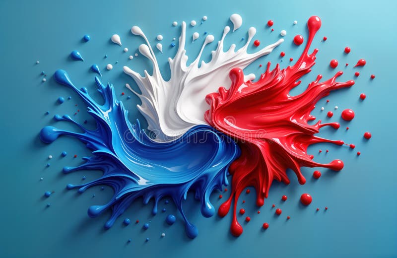 Abstract Art Red White Blue Paint Splash. Liquid Fluid Mix Blend ...