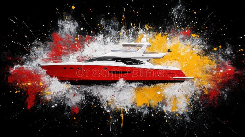 Abstract Art, Red and White Paint Splash on a Boat Hull Dynamic Vibrant ...