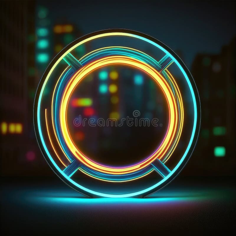 Abstract Art in Skyscraper View in Neon Spotlight Circle Frame. Stock ...