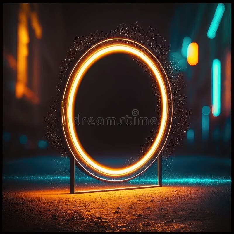 Abstract Art in Skyscraper View in Neon Spotlight Circle Frame. Stock ...