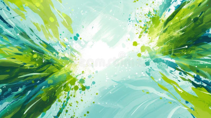 Abstract Art of Sprouting Plants and Water Elements in Lively Green and ...
