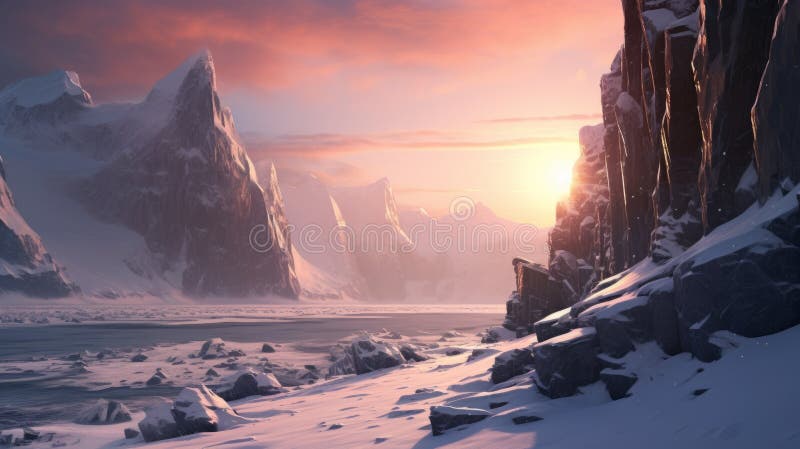 Arctic Snow Region: a Stunning Glacier Mountain at Sunset Stock Photo ...