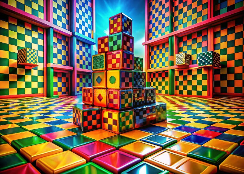 Abstract Art a Surreal Exploration of Stacked Squares on a Game Board ...