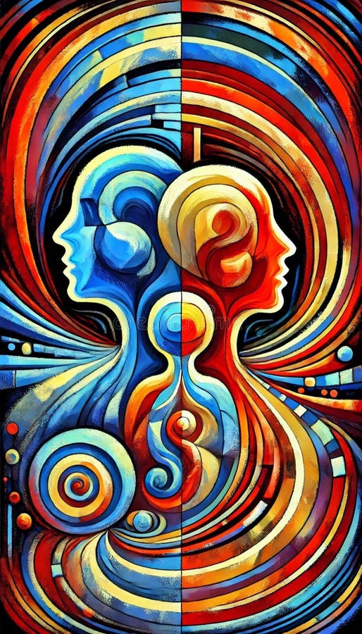 Abstract Art with Surreal Human Shapes in Red Yellow and Blue Matter ...