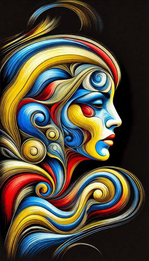 Abstract Art with Surreal Human Shapes in Red Yellow and Blue Matter ...