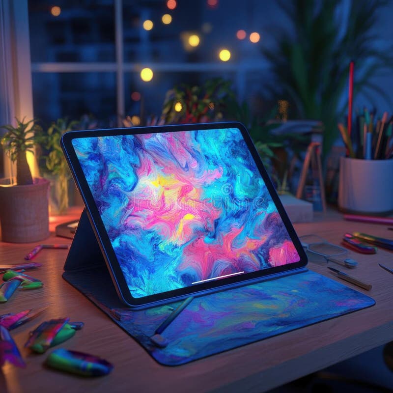 Abstract Art on Tablet Screen with Colorful Background Stock ...