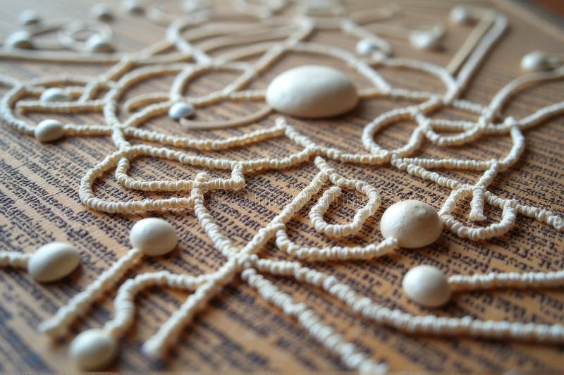 Abstract Art of Textured White Rope Patterns on Printed Surface Stock ...