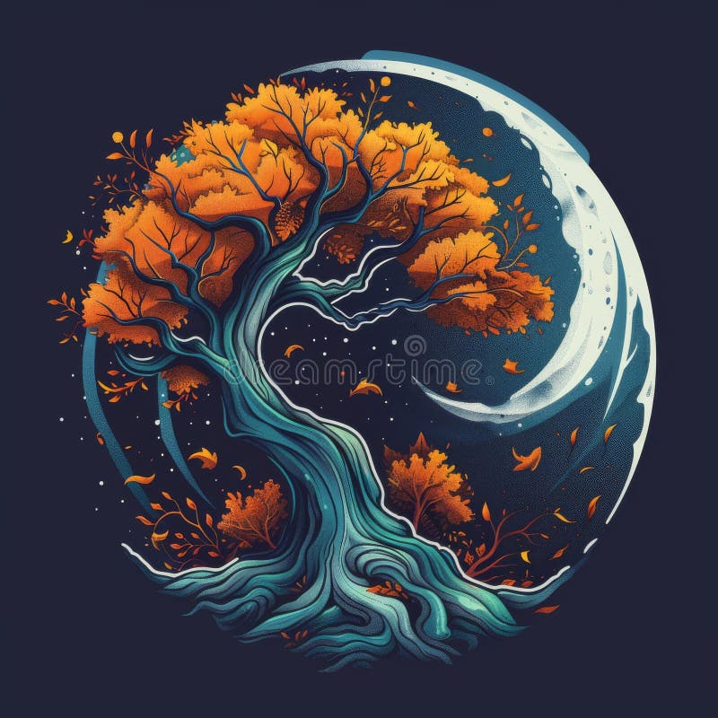 Abstract Art Tree on the Moon Stock Photo - Image of magic, clouds ...