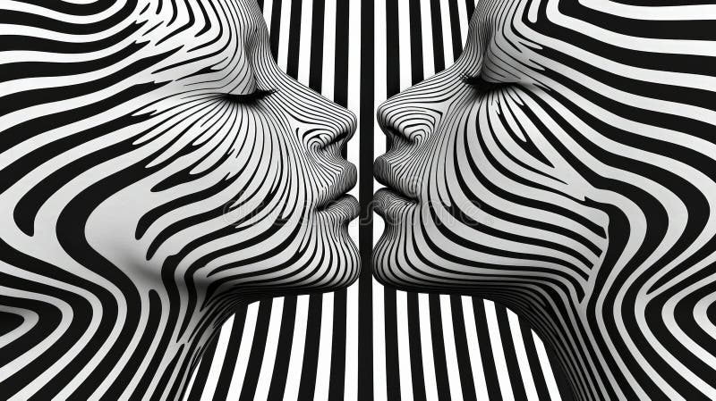 Abstract Art of Two Faces Merging in Black and White Stripes with ...