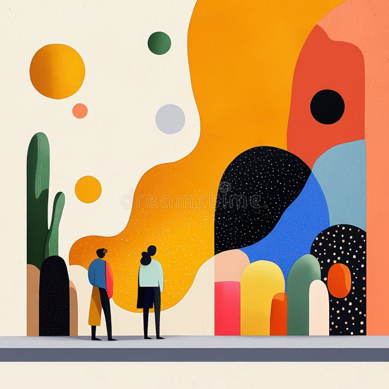 Abstract Art with Two Figures and Vibrant Colors Stock Illustration ...
