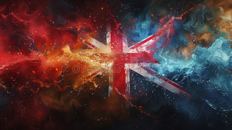 Abstract Art with the Union Jack Flag in a Splash of Red, White, and ...