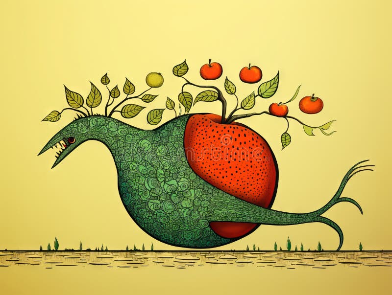 Apple creature stock illustration. Illustration of drawing - 294308695