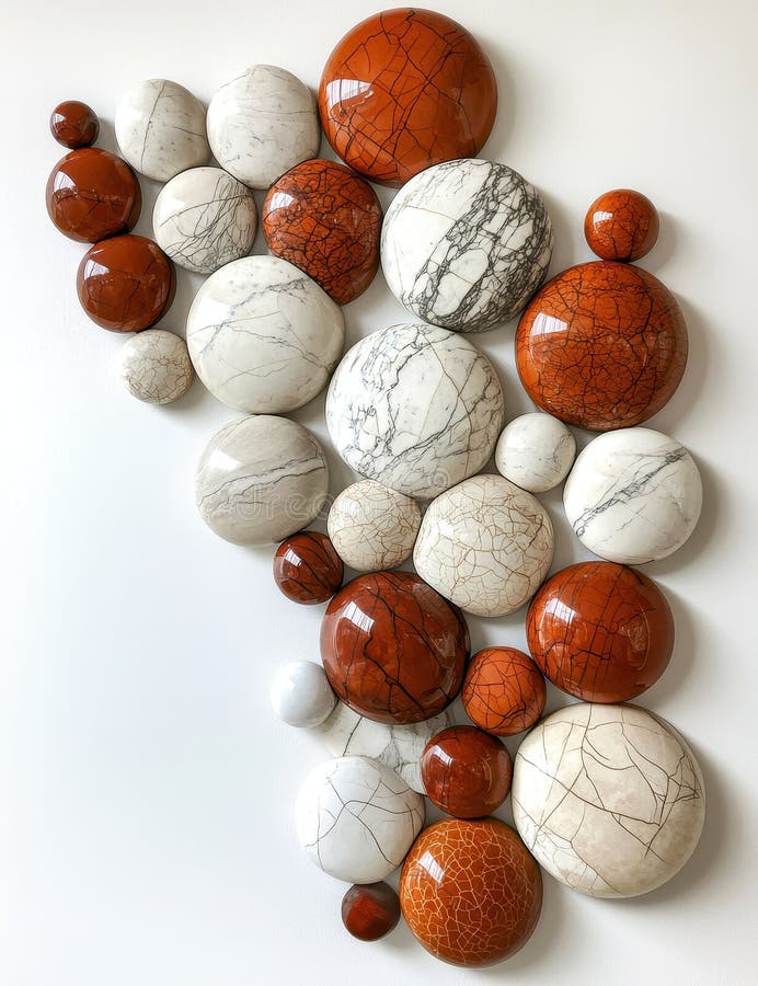 Abstract Art Wall Decor with Red and White Marble Spheres Stock ...