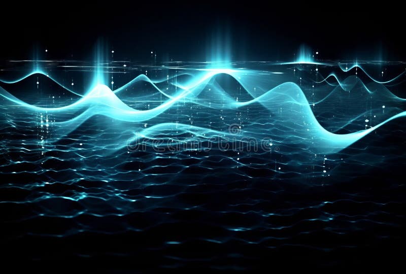 Abstract Art of Waves in Cold Blue Colors in a Dark Space. Abstract ...