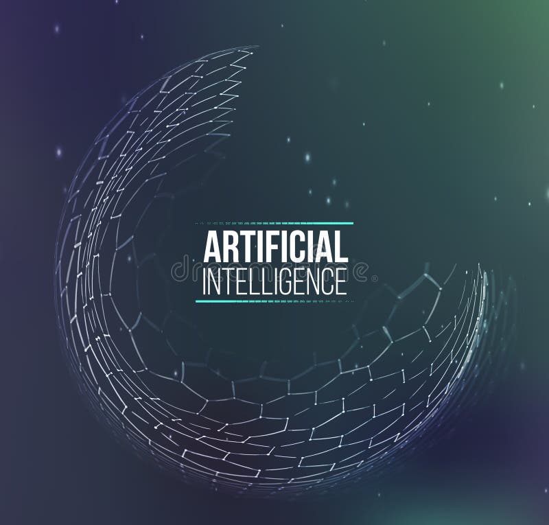 Abstract Artificial Intelligence with Blue Neon Wireframes Stock Vector ...