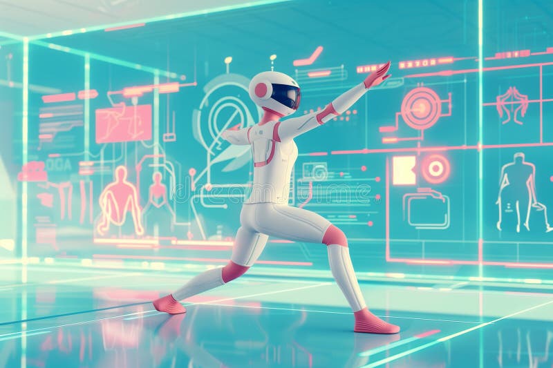 Abstract Artificial Intelligence Exercise in Futuristic Studio Fitness ...