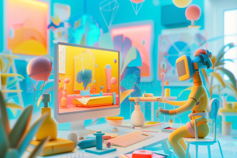 Abstract Artist Creating Digital Art Design on Computer in Modern ...