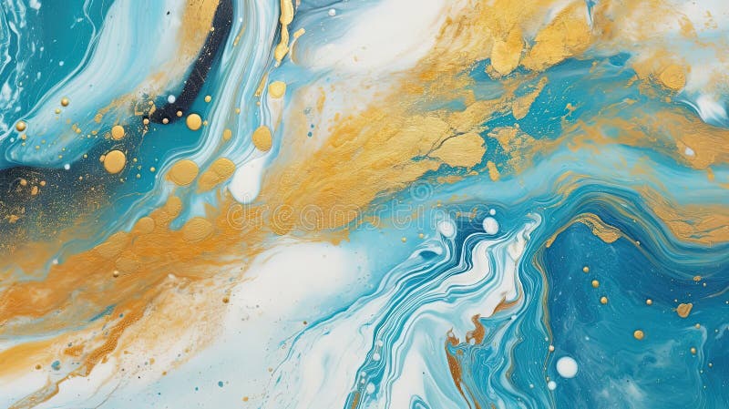 Abstract Artistic Background with Blue Marble and Golden Paint Stains ...