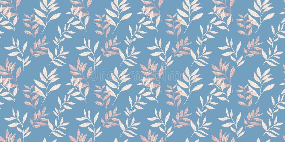 Abstract Artistic Branches Leaves Seamless Pattern on a Blue Background ...