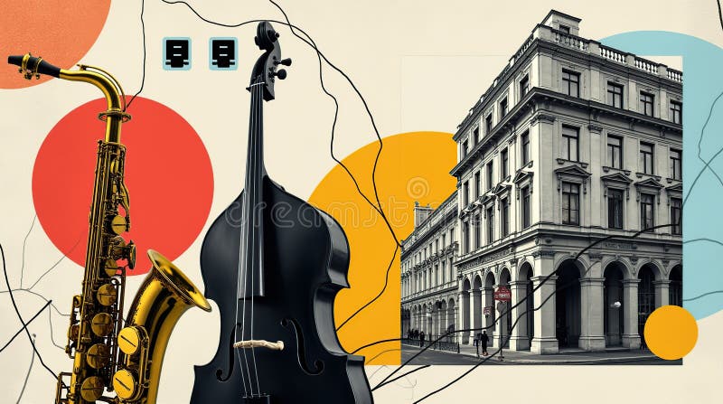 Abstract Artistic Collage Merging Musical Instruments and Classical ...