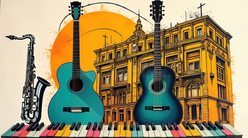 Abstract Artistic Collage of Musical Instruments with Vibrant ...