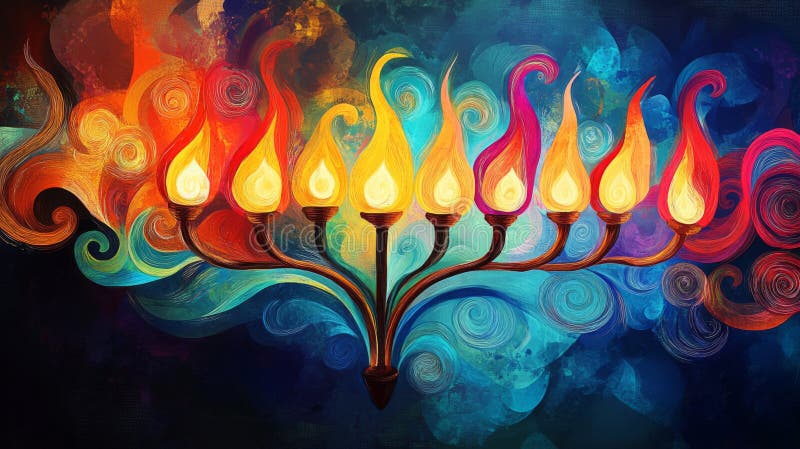 Abstract Artistic Depiction of a Menorah with Flames Stock Illustration ...