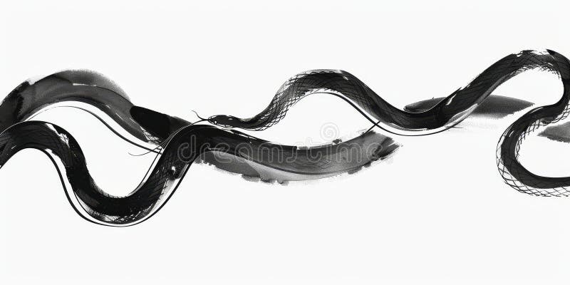Dynamic Black Snake Illustration on White Background with Splatter ...