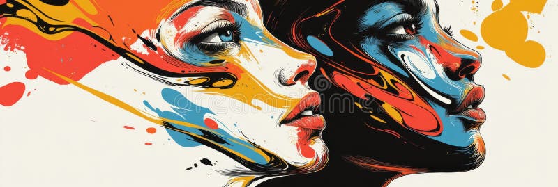 Abstract Artistic Illustration of Two Faces with Colorful Paint ...