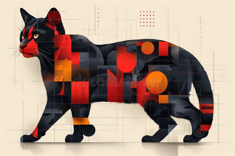 Abstract Artistic Interpretation of a Cat Composed of Geometric Shapes ...
