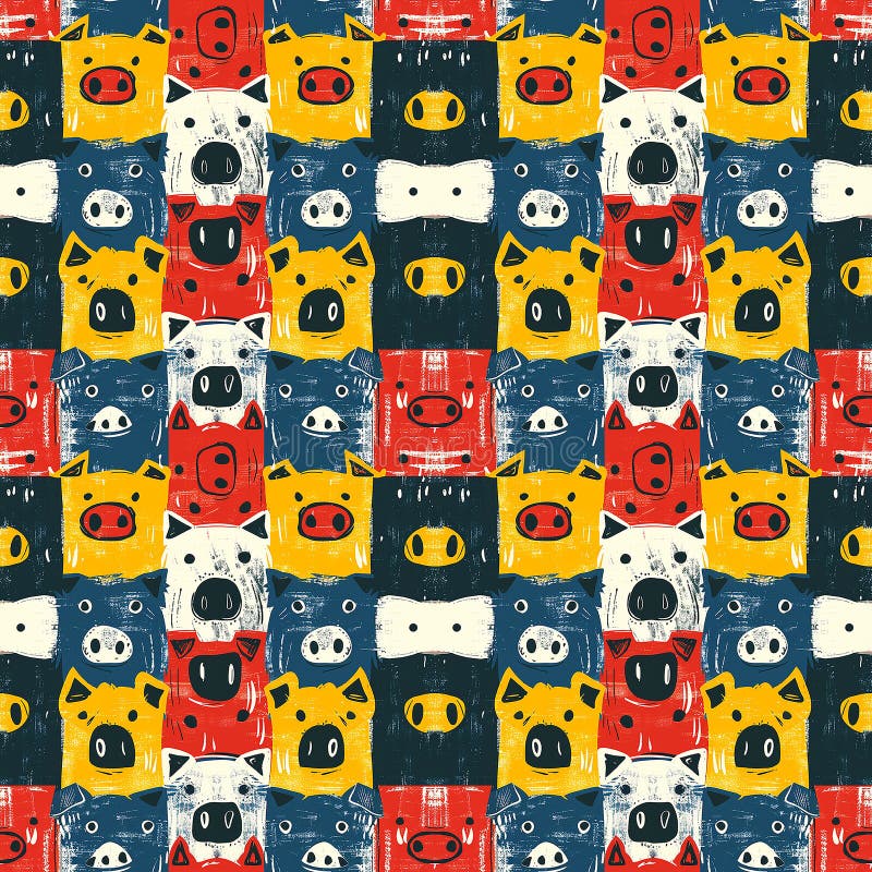 Abstract Farm Animal Faces Artistic Pattern Stock Image - Image of ...