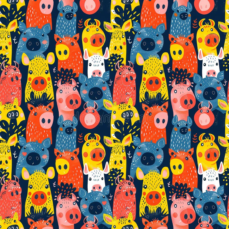 Abstract Farm Animal Faces Artistic Pattern Stock Image - Image of ...