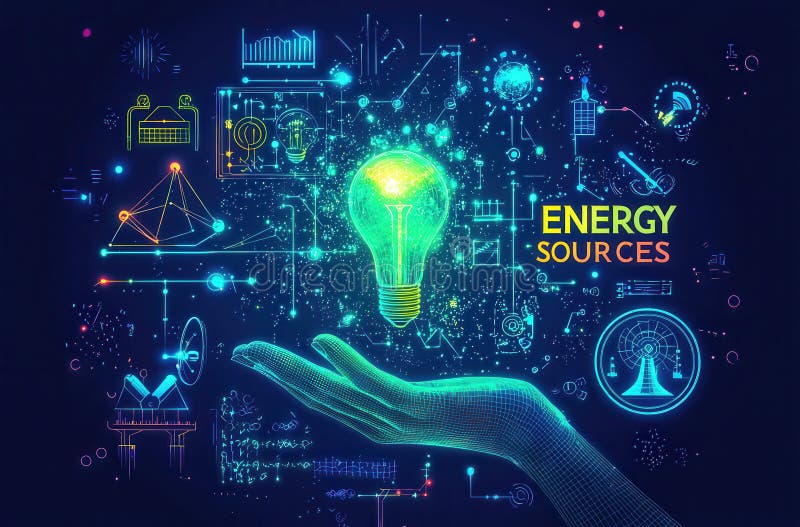 Abstract Depiction of Energy Sources with Glowing Light Bulb and ...