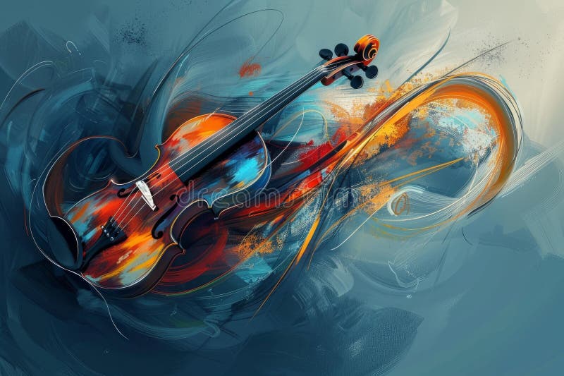 Abstract Artistic Violin on Paint Swirl Background Stock Illustration ...