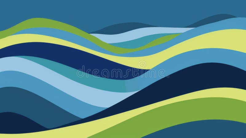 Abstract Artistic Waves with Dynamic Blue Stripes and Green Accents ...