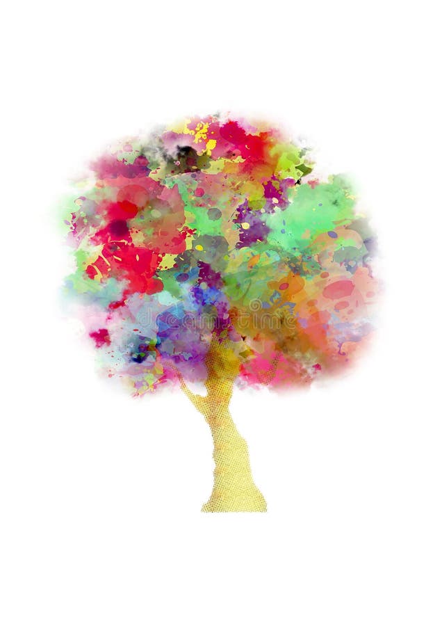 Abstract and Artistically Drawn Colorful Tree Illustration Stock ...