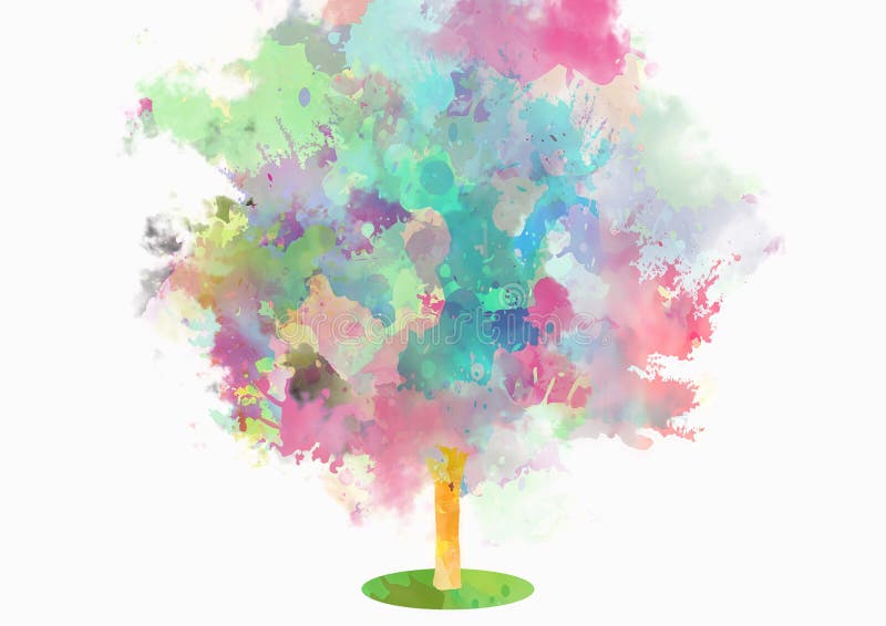 Abstract and Artistically Drawn Colorful Tree Illustration Stock ...