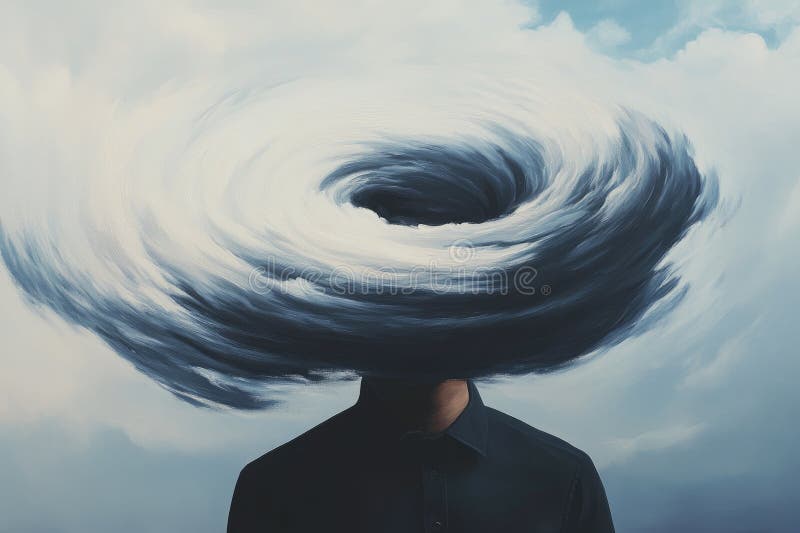 Anxious Figure in Abstract Swirling Clouds Stock Image - Image of ...