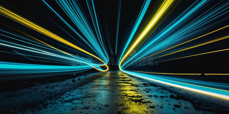 Abstract Artwork Depicting Bright Light Streaks Along a Dark Path ...