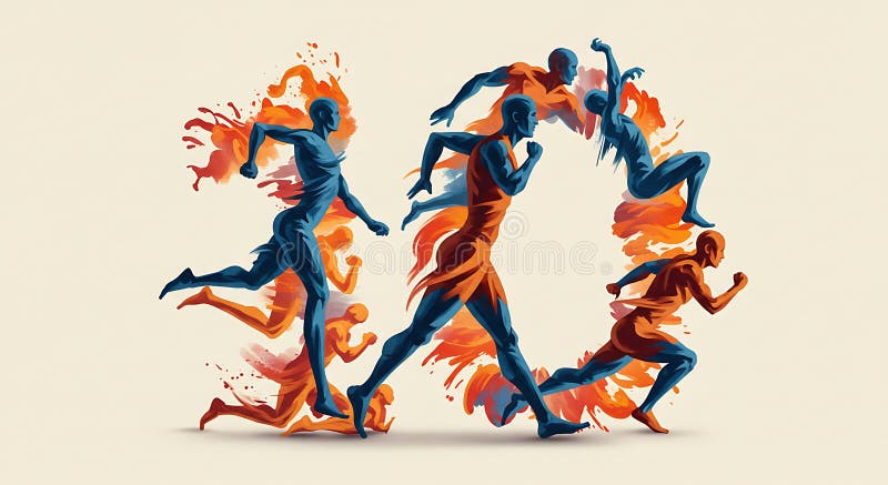 Abstract Artwork Depicting Dynamic Human Figures in Various Athletic ...