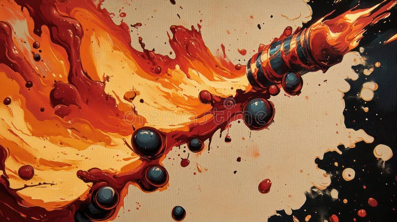 Abstract Artwork Depicting a Fiery Explosion with Dynamic Splashes and ...