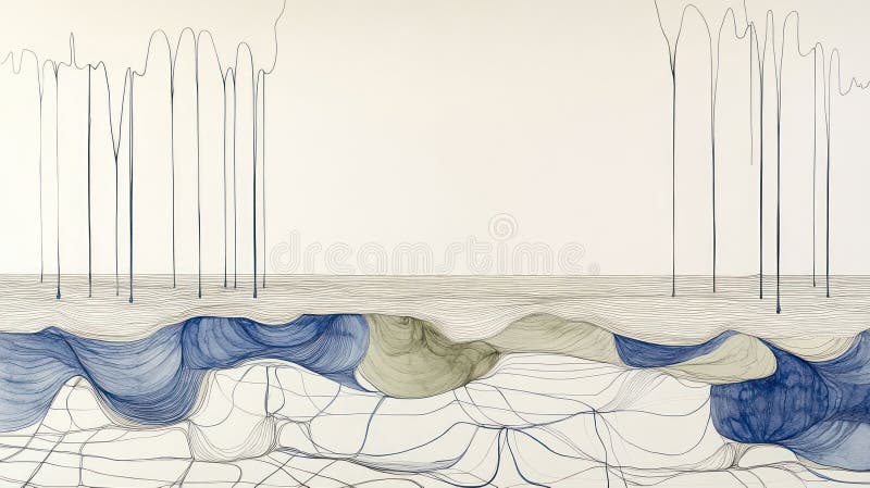Abstract Artwork Depicting Flowing Lines and Shapes, Evoking Water and ...