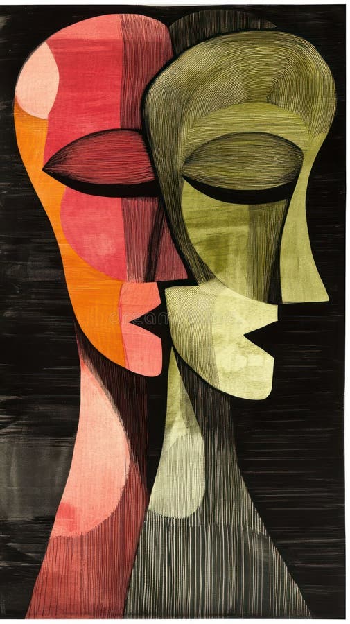 Abstract Artwork Depicting Two Stylized Human Faces in Contrasting ...