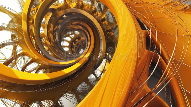 Golden Abstract Spirals with Dynamic Swirls and Reflective Textures ...