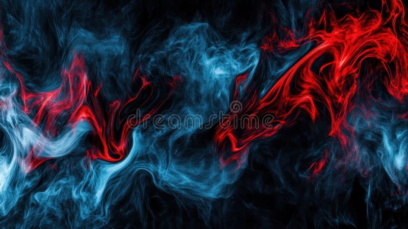 Abstract Artwork Features Flowing Blue and Red Smoke on Black ...
