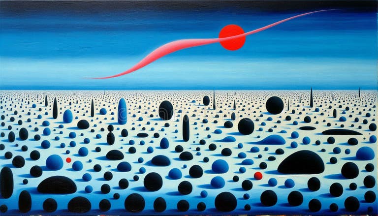 Surreal Art with Simple Abstract Shapes Against a Blue Background ...