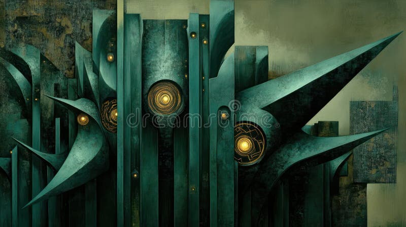 Abstract Artwork Featuring Angular Forms and Glowing Elements in a ...