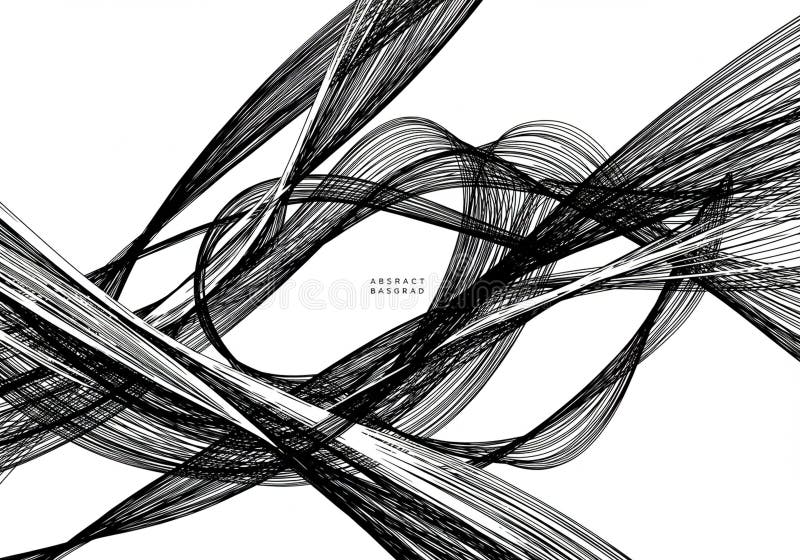 An Abstract Artwork Featuring Black, Sweeping Lines and Curves on a ...